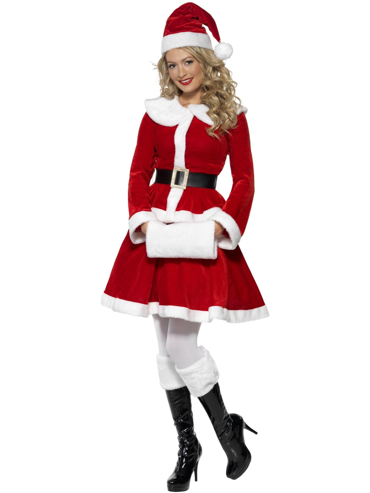 Christmas Miss Santa Costume Dress with Muff